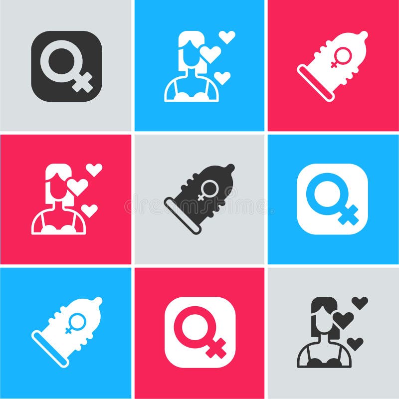 Set Female Gender, Love Yourself and Condom Icon. Vector Stock Vector ...
