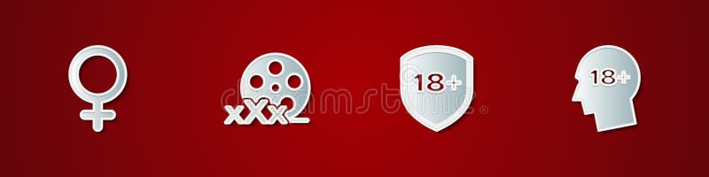 Set Female Gender Symbol Film Reel With Sex Shield 18 Plus And Head