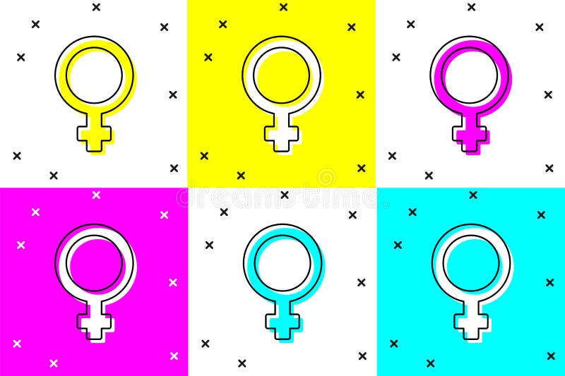 Set Female Gender Symbol Icon Isolated On Color Background Venus