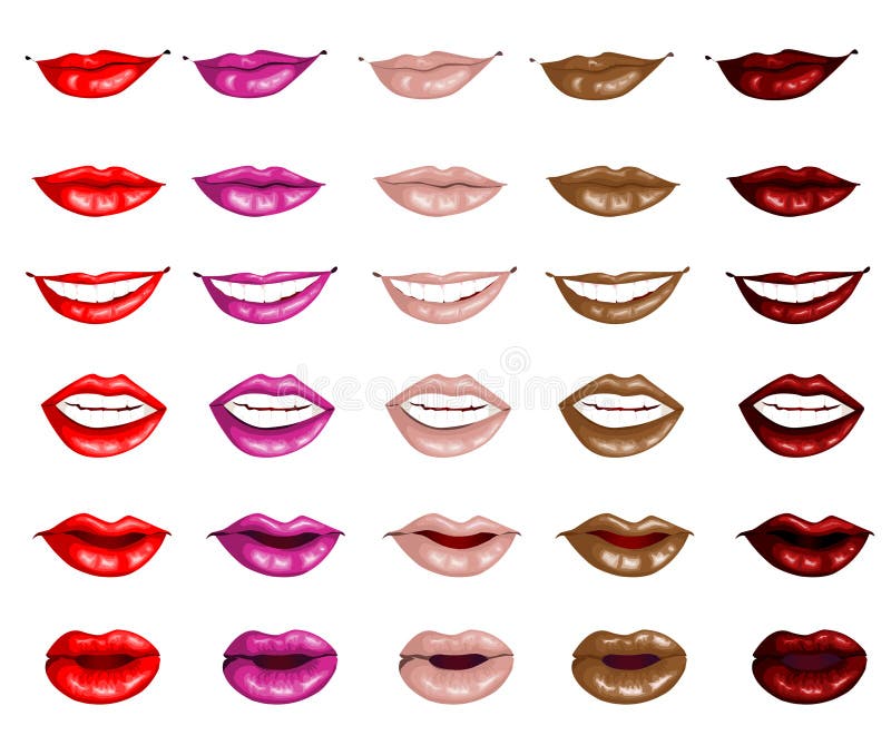 Various Types of Woman Lips. Stock Vector - Illustration of makeup ...