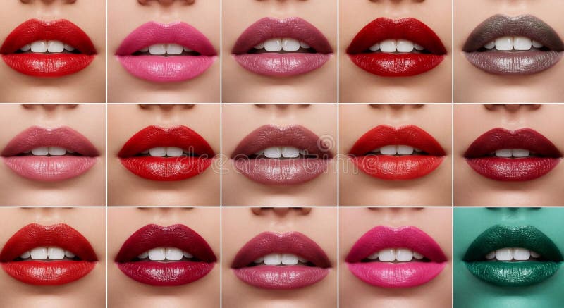 Set of Female Lips with Lipstick Shades Stock Illustration ...
