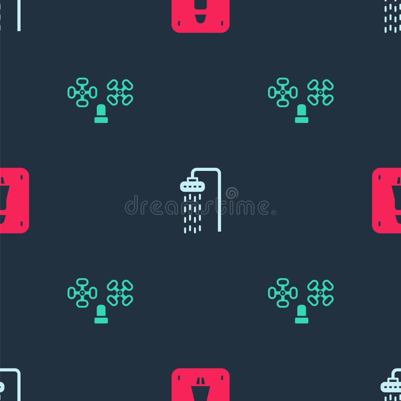 Set Female Toilet, Shower and Water Tap on Seamless Pattern. Vector ...