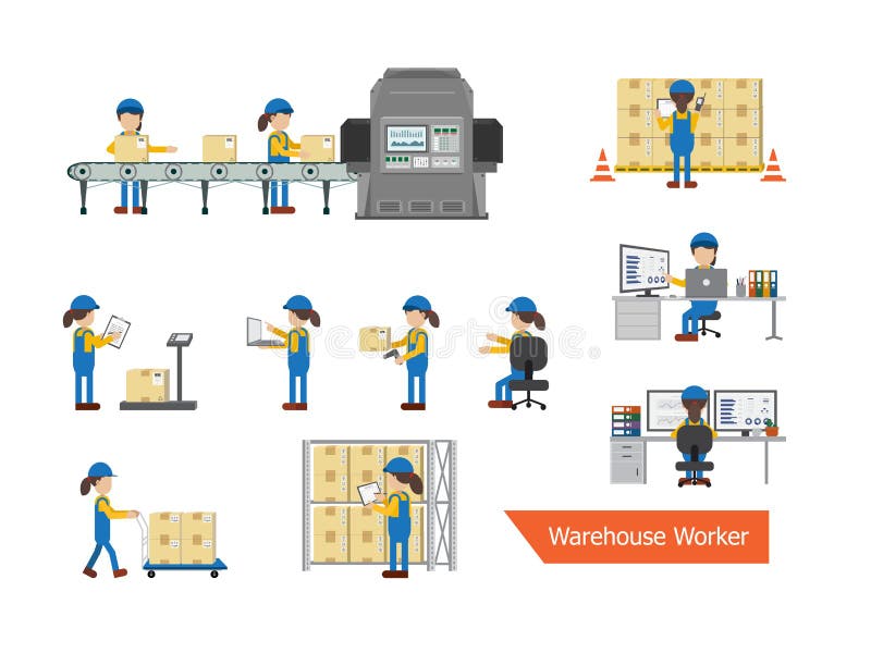 Set of Female Warehouse Workers Stock Vector - Illustration of logistic ...
