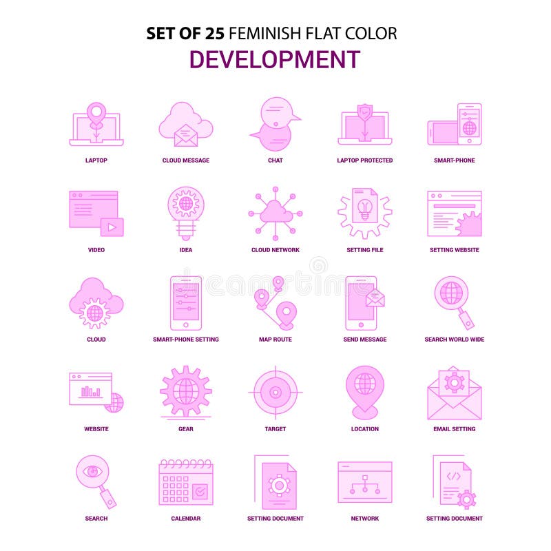 Set of 25 Feminish Social Communication Flat Color Pink Icon Set Stock ...