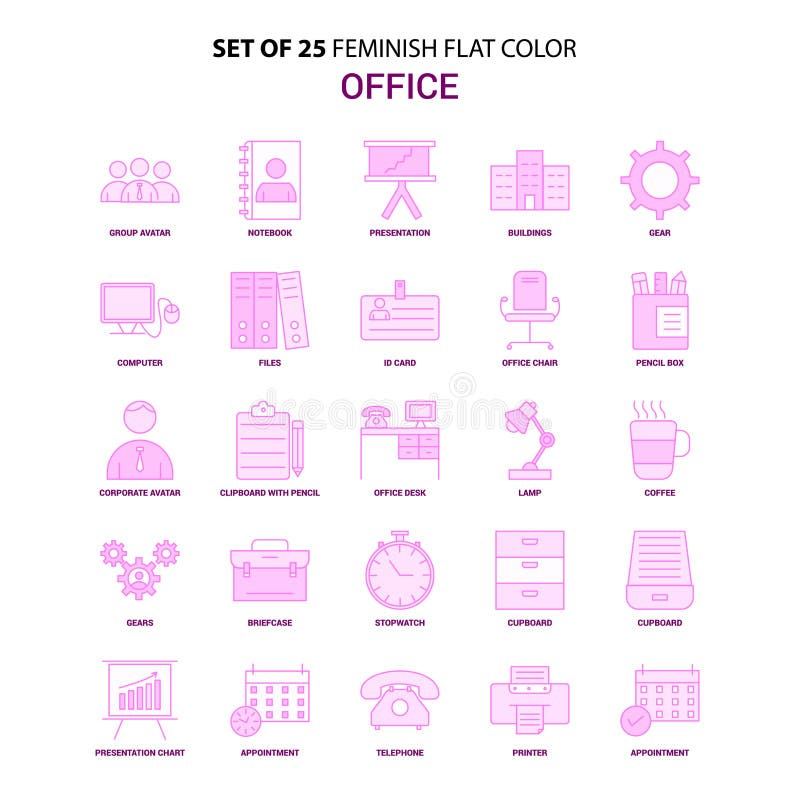 Set of 25 Feminish Team Work Flat Color Pink Icon Set Stock Vector ... Set of 25 Feminish Team Work Flat Color Pink Icon Set Stock Vector ...