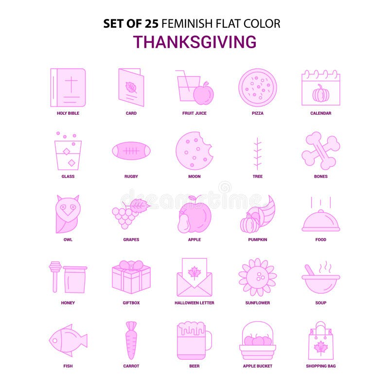 Set of 25 Feminish Thanksgiving Flat Color Pink Icon Set Stock Vector ... Set of 25 Feminish Thanksgiving Flat Color Pink Icon Set Stock Vector ...