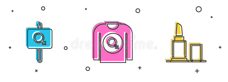 Set Feminist Activist Shirt And Lipstick Icon Vector Stock Vector