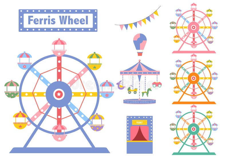 Set of Ferris Wheel Colorful from Amusement Park, Vector Illustrations ...