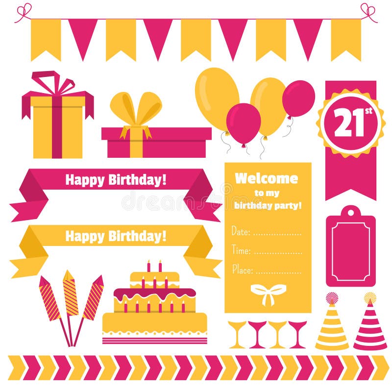Set of Festive Birthday Party Elements. Flat Design Stock Vector ...