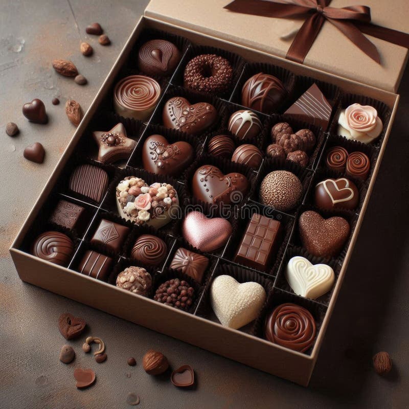 A Set of Festive Chocolate Sweets of Various Shapes and Designs in a ...