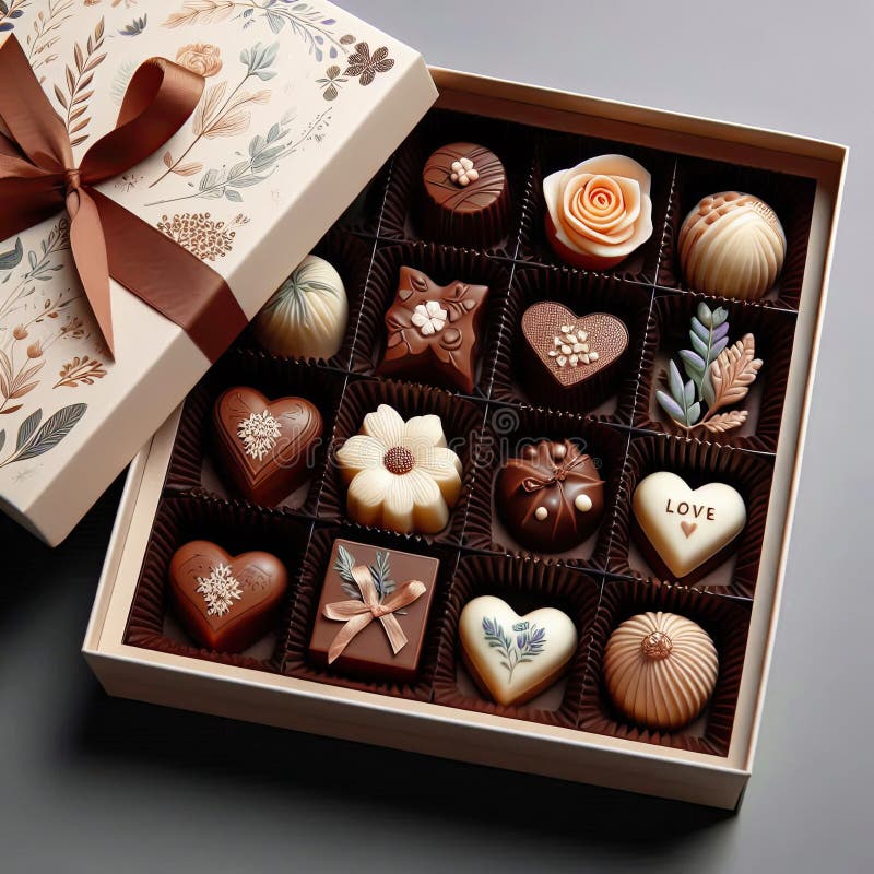 A Set of Festive Chocolate Sweets of Various Shapes and Designs in a ...