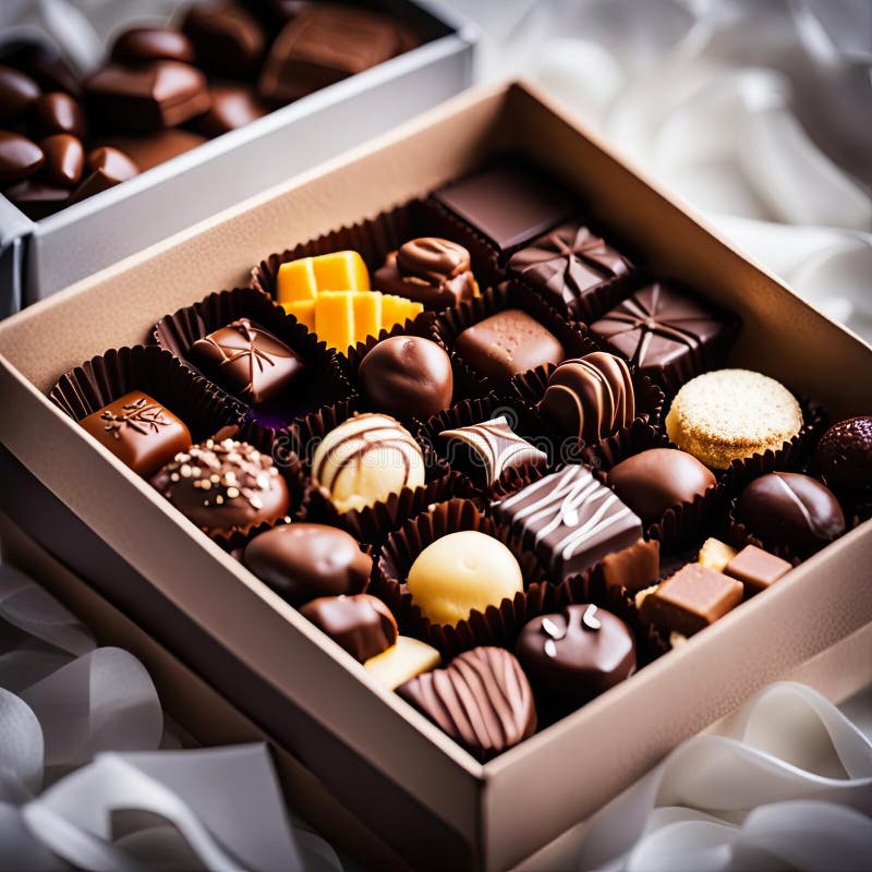 A Set of Festive Chocolate Sweets of Various Shapes and Designs in a ...