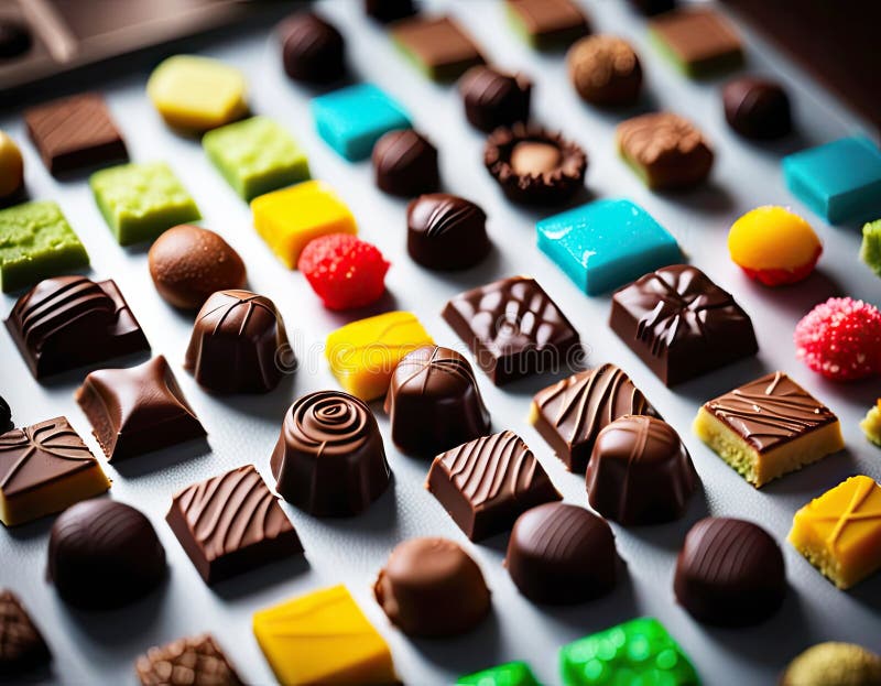 A Set of Festive Chocolate Sweets of Various Shapes and Designs in a ...