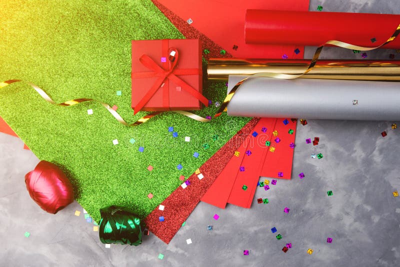 Set of Festive Decorative Paper and Ribbon for Wrapping Gift Boxes on ...