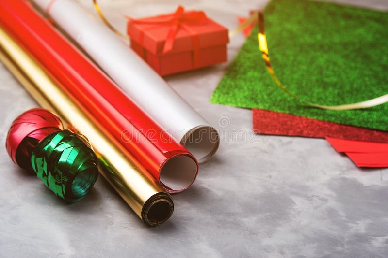 Set of Festive Decorative Paper and Ribbon for Wrapping Gift Boxes on ...