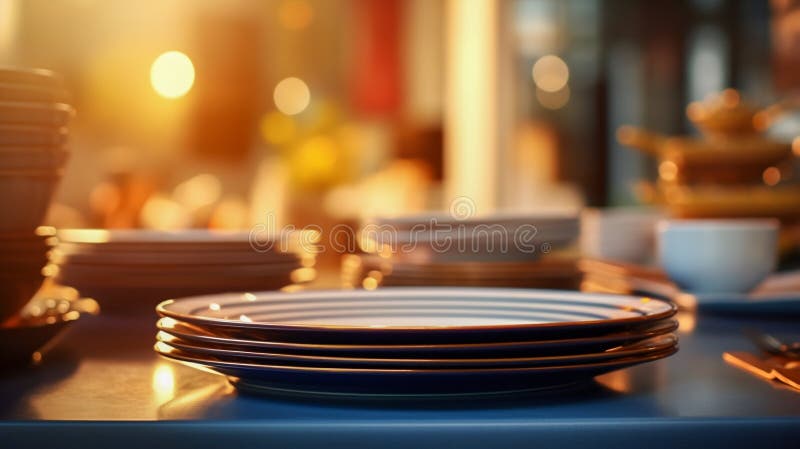Set of Festive Dishes on Sunset Table. Generative Ai Stock Illustration ...