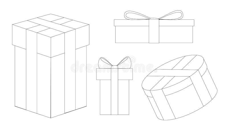 Set of Festive New Year Gifts. Line Drawing Stock Vector - Illustration ...