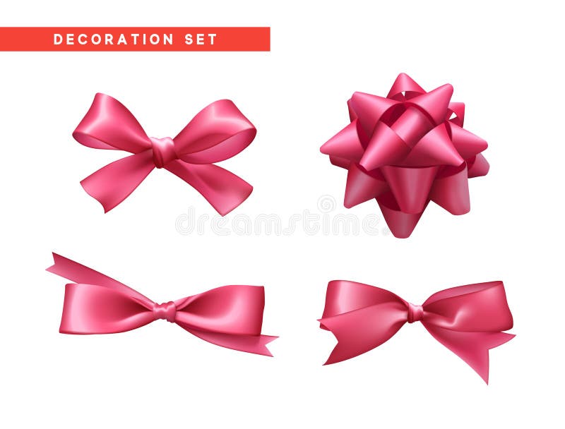 Set of Festive Pink Bows Made of Ribbon. Holiday Different Types of ...