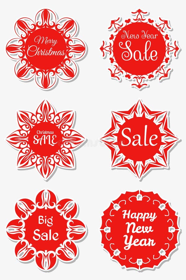 Set of Festive Stickers Snowflakes with the Text Stock Illustration ...