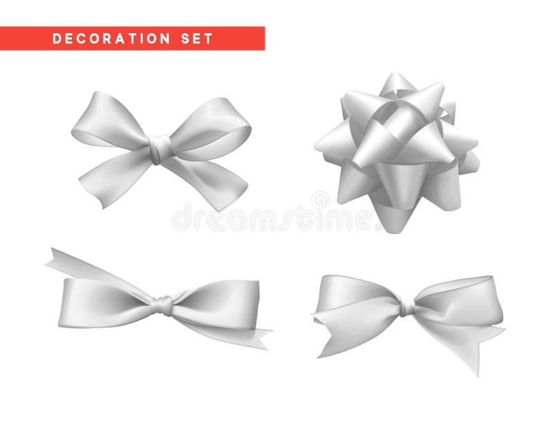 Set of Festive White Bows Made of Ribbon. Holiday Different Types of ...