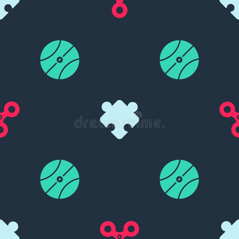 Set Fidget Spinner, Puzzle Pieces Toy and Basketball Ball on Seamless ...