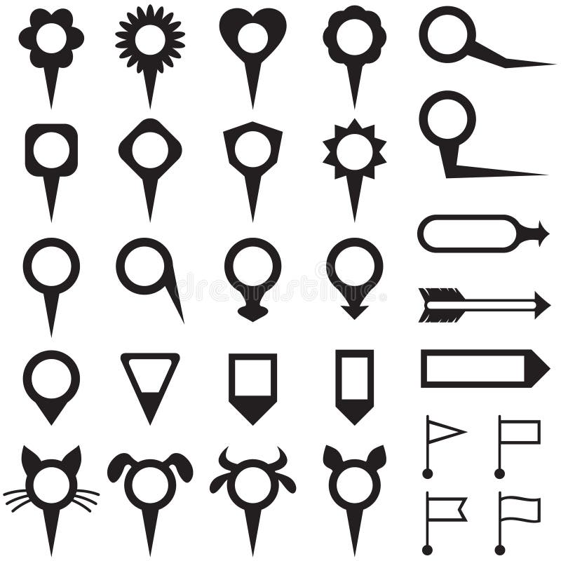 Set of Figured Map Pointers and Arrow Stock Vector - Illustration of ...