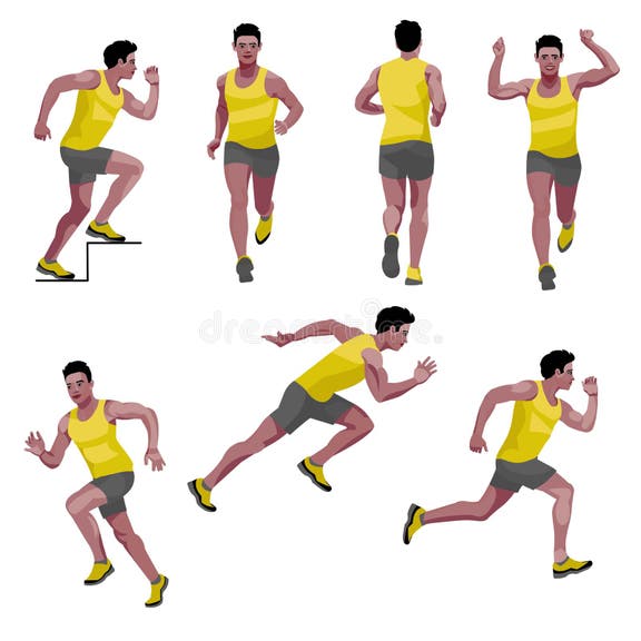 A Set of Figures of a Black Runner in Various Poses Stock Vector ...