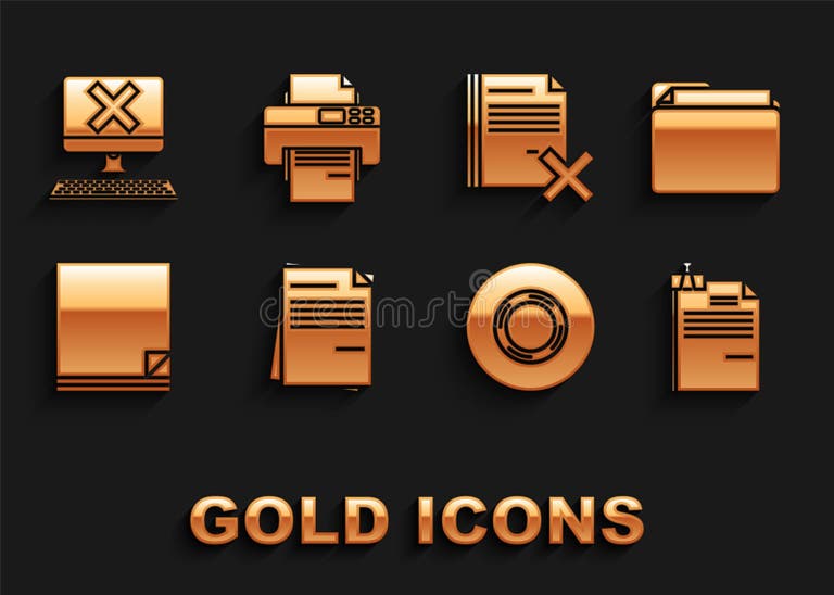 Set File Document, Document Folder, and Binder Clip, Scotch, Delete File, Computer with Keyboard ...