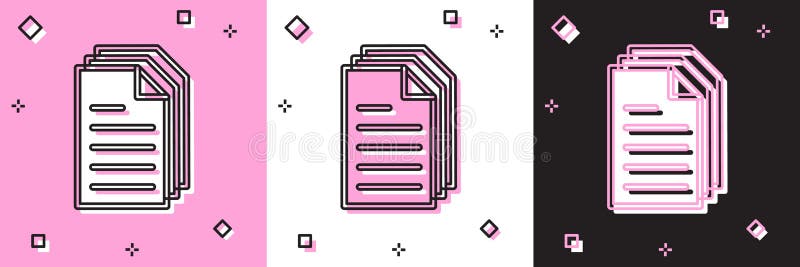 Set File Document Icon Isolated on Pink and White, Black Background ...