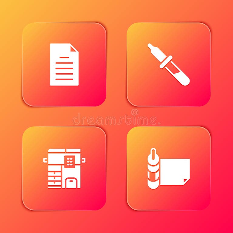 Set File Document, Pipette, Copy Machine and Roll of Paper Icon. Vector Stock Vector ...