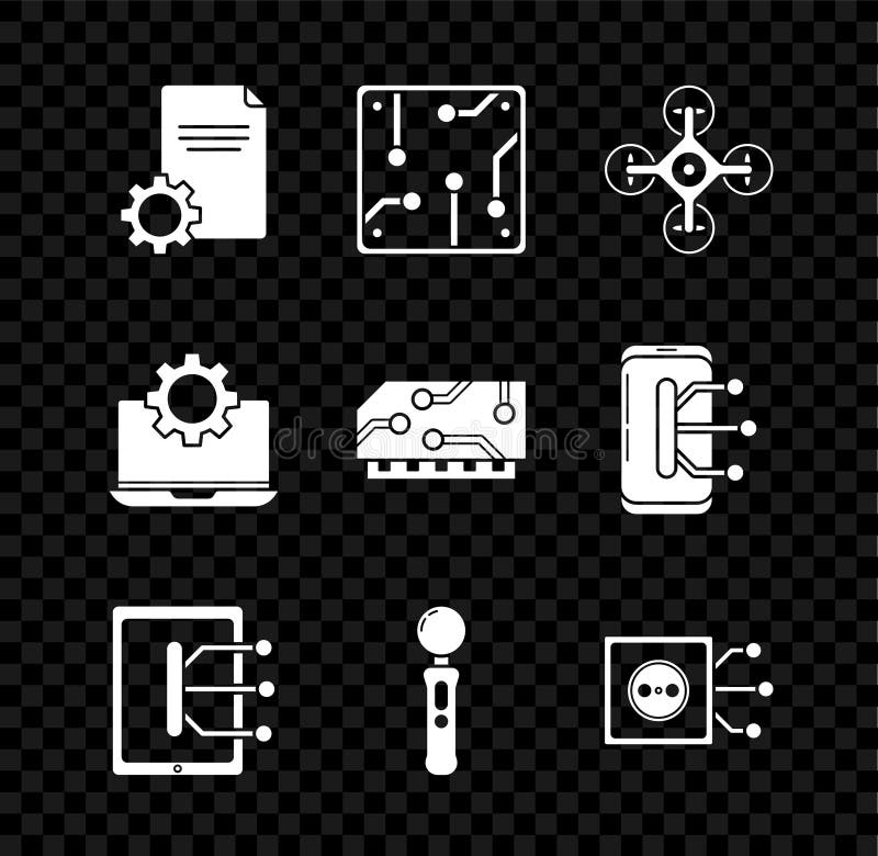 Set File Document Processor Drone Tablet Gamepad Remote Control Laptop And Gear And Ram