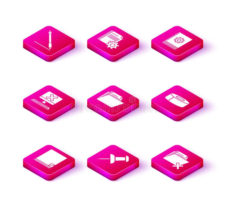 Set File Document, Push Pin, Computer with Keyboard and X Mark, Document Folder, Delete, Scotch ...