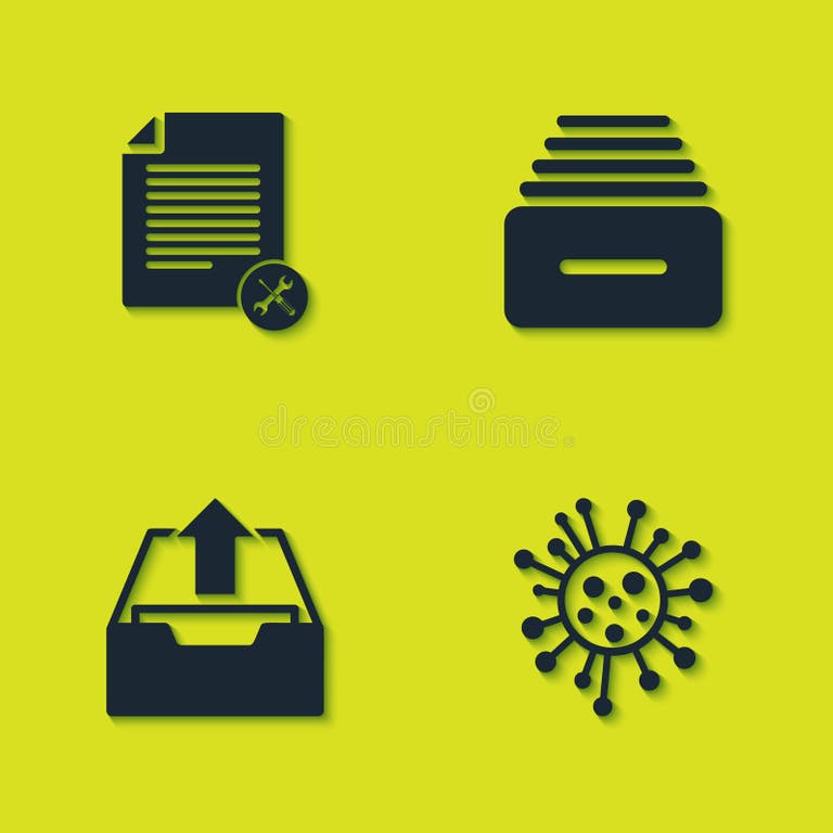 Set File Document Service, Bacteria, Upload Inbox and Drawer with Documents Icon. Vector Stock ...