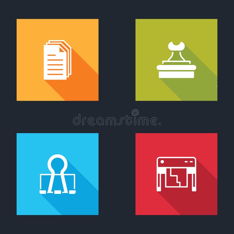Set File Document, Stamp, Binder Clip and Plotter Icon. Vector Stock ...