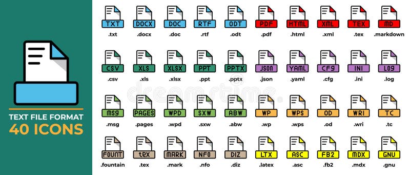 Set File Format Icons in Flat Style. Txt, Ppt, Pdf, Doc, Csv. File ...