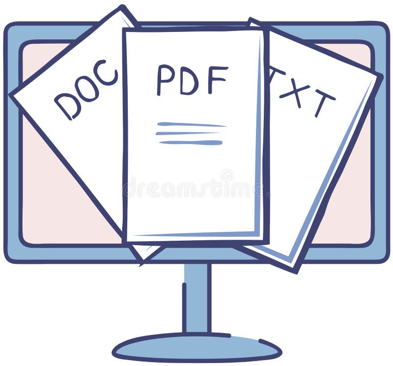 Set of File Formats and Labels on Laptop Screen. Computer Interface ...