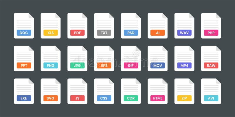 Set File Icon File And Document Formats In Flat Style Design Stock Vector Illustration Of