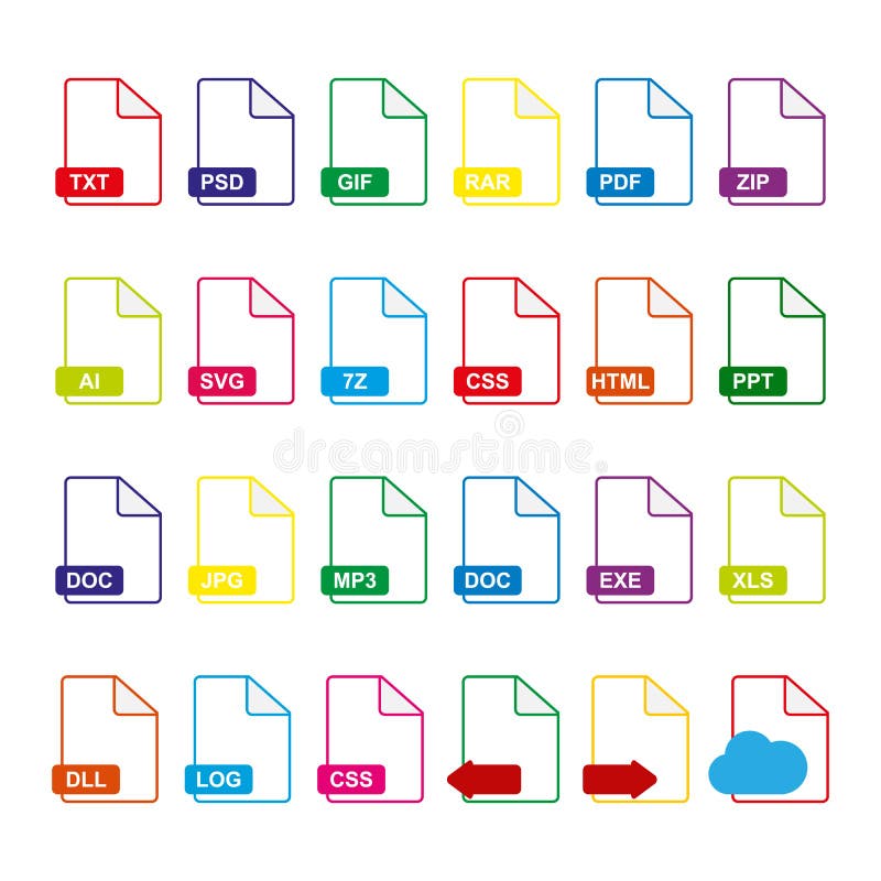 Set of 24 File Icons, Simple Flat Picture Stock Vector - Illustration ...