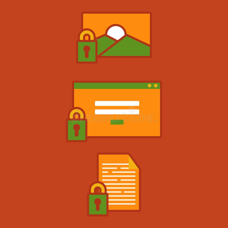 Set File, Picture and Login Web Security Icon Illustration Stock Vector ...