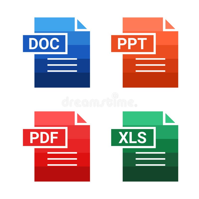 Set of of File Type. Format and Extension of Documents. PDF, DOC, PPT ...