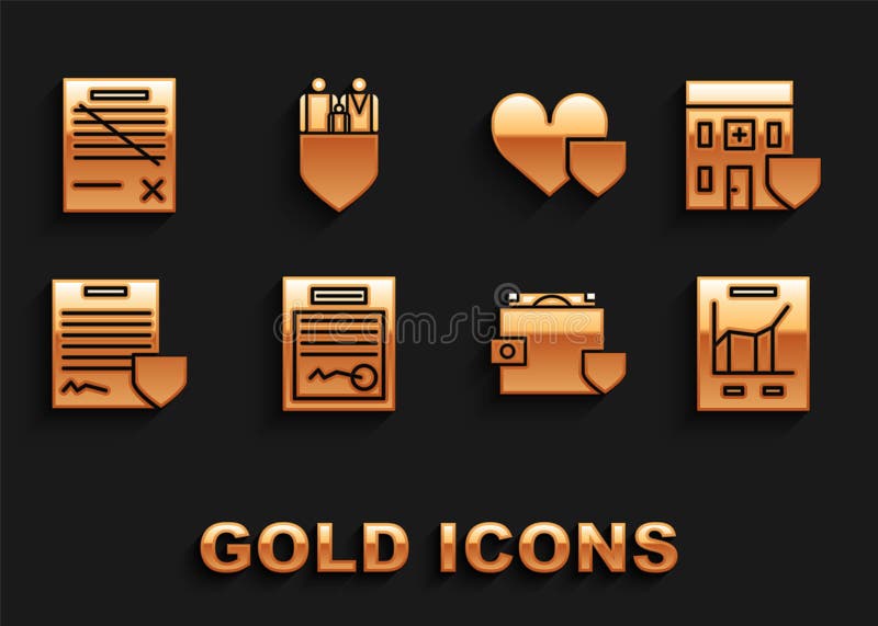 Set Filled Form, Medical Hospital Building with Shield, Document Graph ... Set Filled Form, Medical Hospital Building with Shield, Document Graph ...
