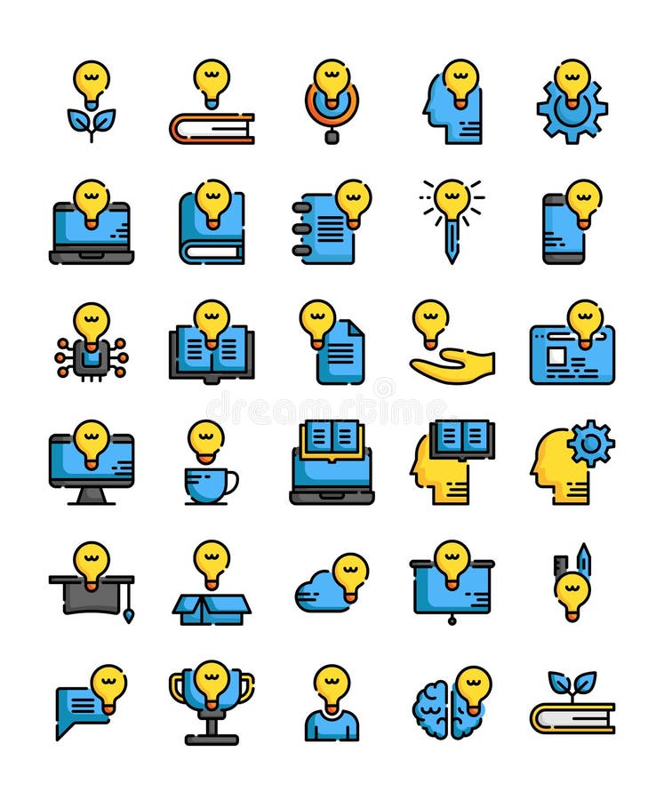 Set of Filled Outline Knowledge Education Learning Stock Vector ...