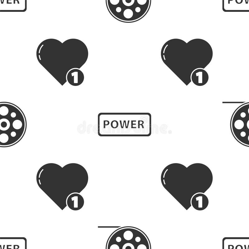Set Film Reel, Power Button and Like and Heart on Seamless Pattern ...