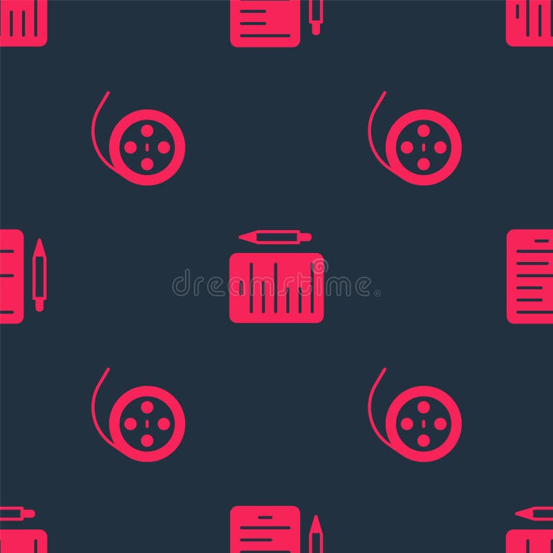 Set Film Reel and Scenario on Seamless Pattern. Vector Stock Vector ...