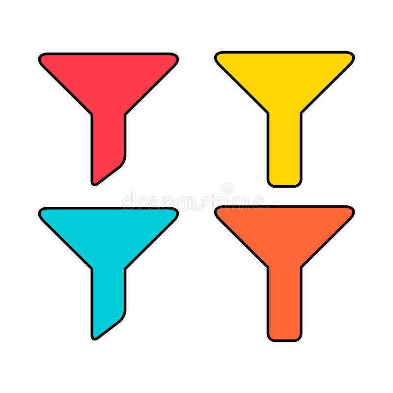Set of Filter Button Web Shape Icon, Filtering Symbol, Funnel Sign ...