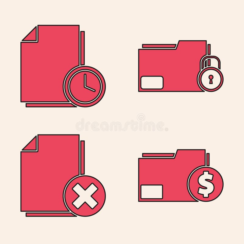 Set Finance Document Folder, Document with Clock, Folder and Lock and ... Set Finance Document Folder, Document with Clock, Folder and Lock and ...