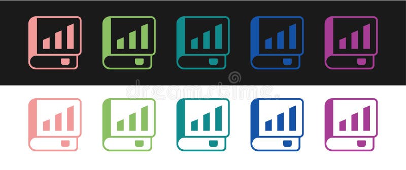 Set Financial Book Icon Isolated on Black and White Background. Vector ...