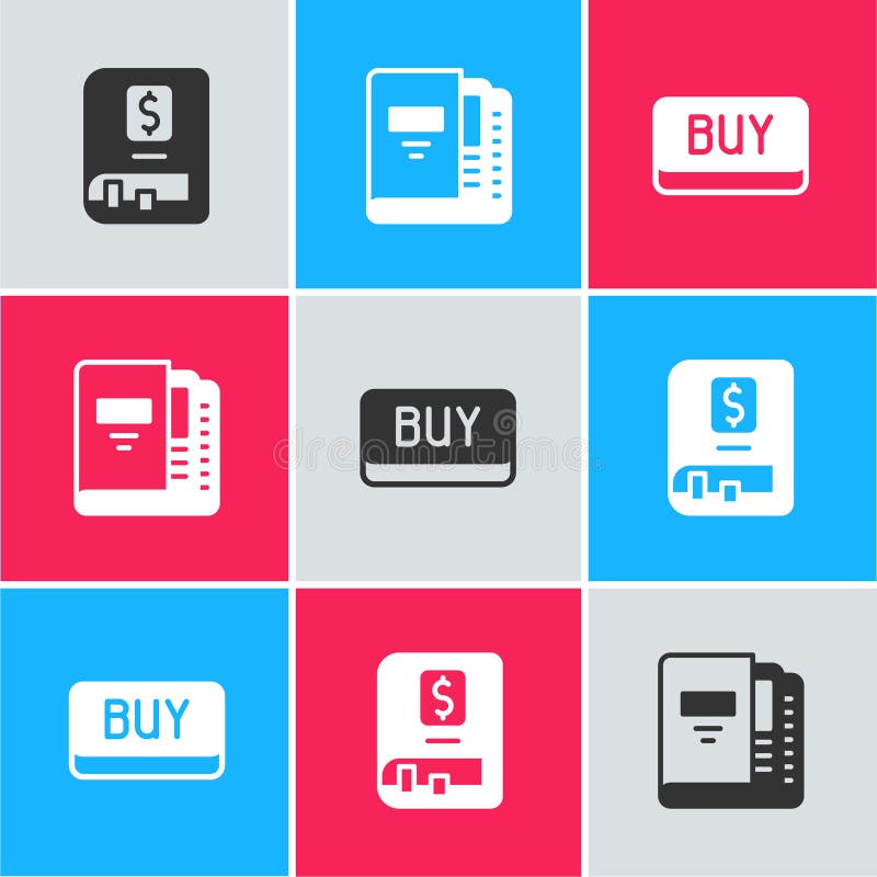 Set Financial Book, Office Folders and Buy Button Icon. Vector Stock ...