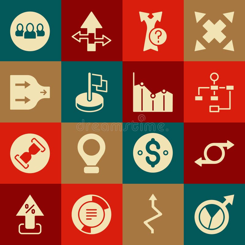 Set Financial Growth, Arrow, Hierarchy Organogram Chart, Flag, Project Team Base and Pie ...