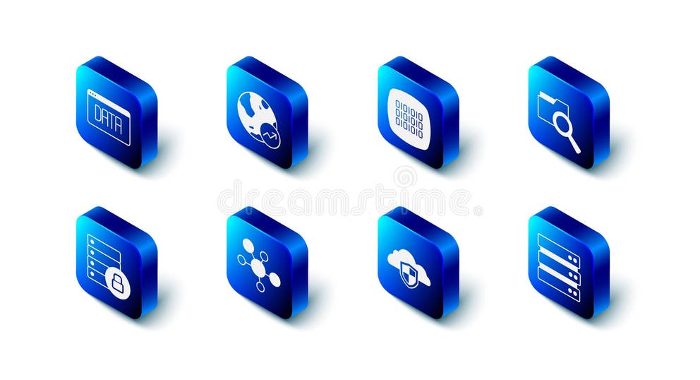 Set Financial Growth, Binary Code, Search with Folder, Server, Cloud and Shield, Mind Map ...